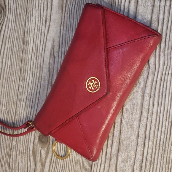 Tory Burch | Bags | Tory Burch Cherry Red Trifold Wallet Wristlet ...